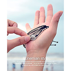 Mezcla Vida Bohemian Wave Coin Charms Black Beaded Handmade Braided Rope Surfing Woven Bracelets Sets For Women Teen Girls, Beach String Jewelry (BLACK)