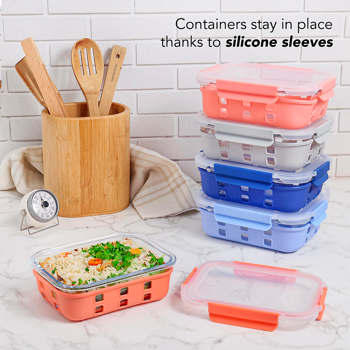 ECOBERI Glass Storage Containers with Lids, 5 Piece Set, 4.5 Cup, Meal Prep, Food Storage, Airtight, Leak-Proof, Safe for Microwave, Freezer, Oven, and Dishwasher