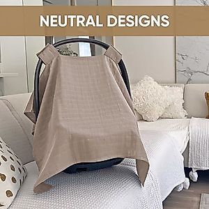 MOZAH Baby Car Seat Cover - Warm Taupe - 100% Organic Muslin - Soft, Breathable and Lightweight, Baby Infant Car Seat Essentials