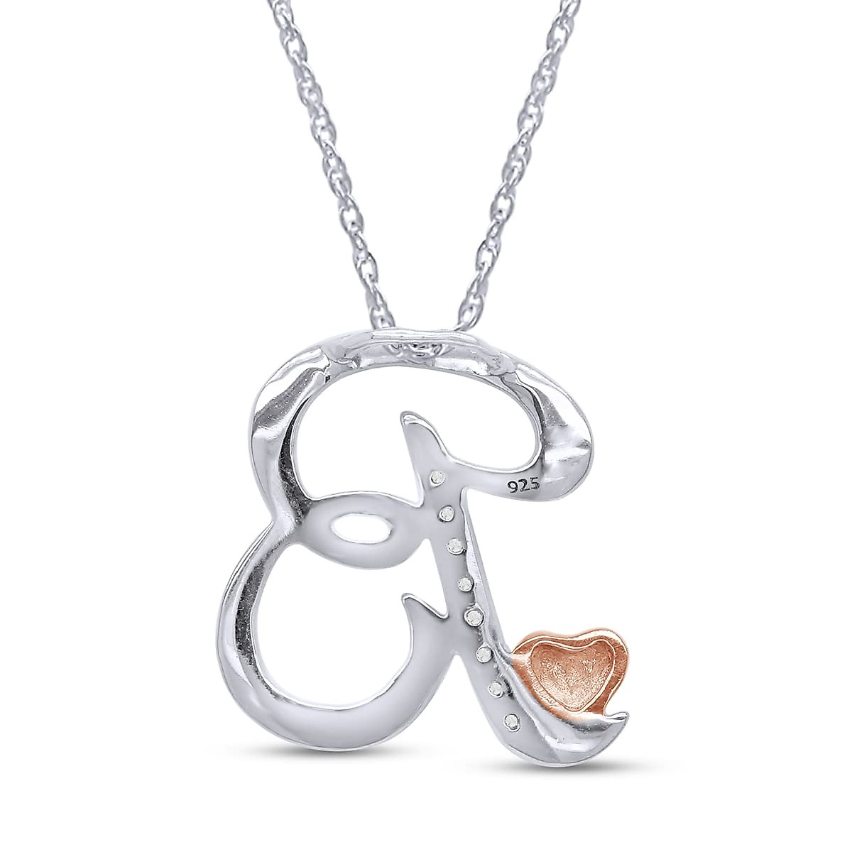 Jewel Zone US Two Tone Sterling Silver Natural Diamond Accents A - Z Initial & Heart Pendant Necklace