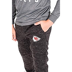 Ultra Game NFL Kansas City Chiefs Boys Extra Soft Black Snow Fleece Jogger Sweatpants, Black Snow, 18/20