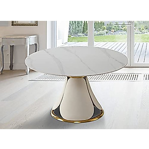 Leavader Modern Marble Round Dining Table - 53" Engineered Stone Dining Table with Round Marble Tabletop and Petal-Shaped Base, Marble White Round Dining Table for Home Kitchen