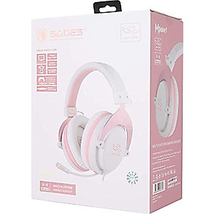 SADES MPOWER Stereo Gaming Headset for PS4, PC, Mobile, Noise Cancelling Over Ear Headphones with Retractable and Flexible Mic & Soft Memory Earmuffs for Laptop Nintendo Switch Games-Angel Edition