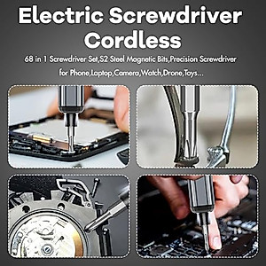 Mini Electric Screwdriver, 68-in-1 Precision Electric Screwdriver 400RPM with 5 Torque Settings, 68 Drill Bits, Pry Bar, Led and Tweezers, Electric Precision Screwdriver Kit for Pc Building