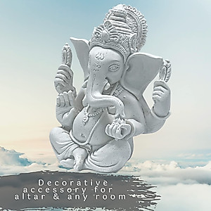 Bellaa 23743 Ganesha Statue Hindu God Lord Ganapati Idol Blessing God Outdoor Sculpture Home Decoration Good Luck Success Gift 5 inch Pure White
