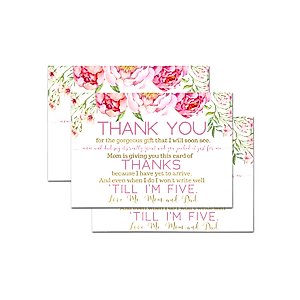 Paper Clever Party Cottage Floral Baby Shower Thank You Postcards (15 Pack) Girls Notecards Only - Eco-friendly Postal Note with Message from Newborn – Rustic Pink and Gold – Printed 4x6