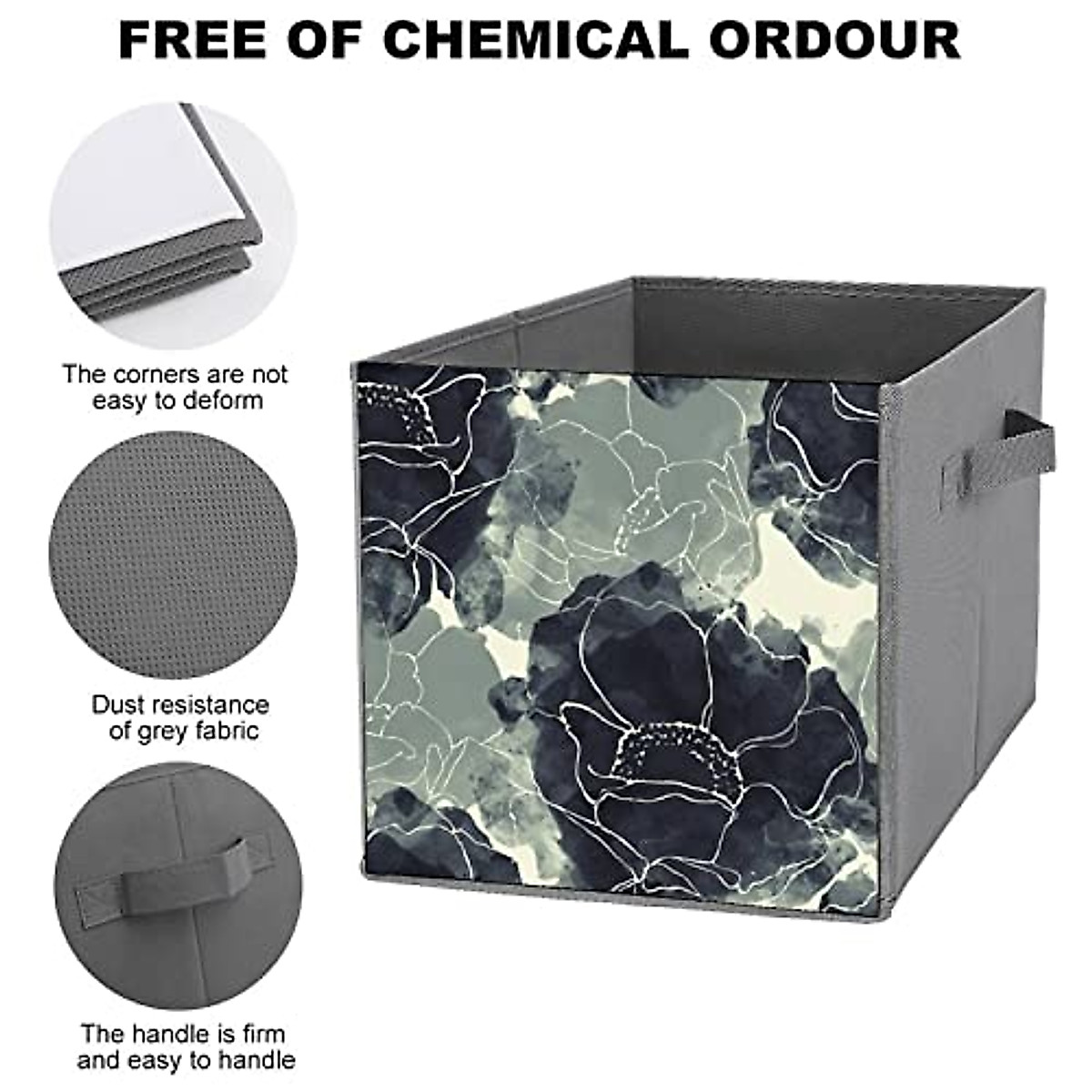 Watercolor Flower PU Leather Collapsible Storage Bins Canvas Cube Organizer Basket with Handles