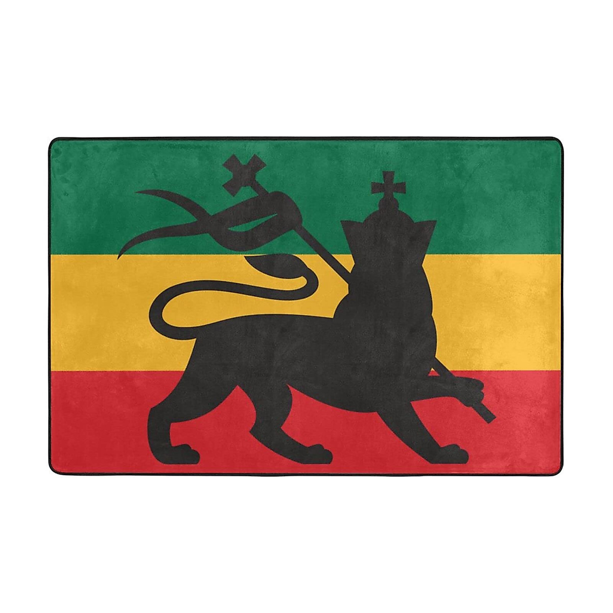 Rastafarian Flag with Lion Judah Area Rugs Floor Carpet Doormat Floor Mat Entrance Rug Throw Rugs Carpet for Front Door Living Room Kitchen Bedroom Garden 36"x24" Inch