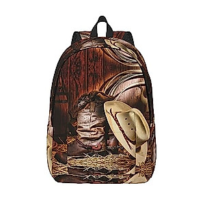 NOKOER Cowboy Black Hat Western Boots Printed Canvas Backpack,Casual Daypacks,Laptop Backpack,Lightweight Travel Daypack
