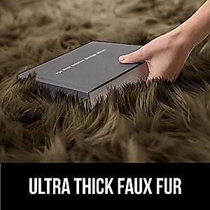 Gorilla Grip Faux Fur Rectangle Area Rug and Faux Fur Sheepskin Area Rug, Both in Brown Color, Both in Size 5x7, 2 Item Bundle