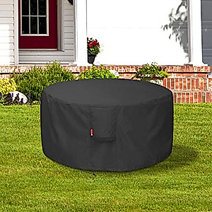 Fire Pit Cover - Waterproof 600D Heavy Duty Round Patio Fire Bowl Cover Black (Round - 44”D x 24”H)