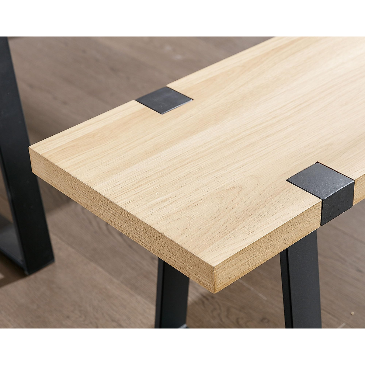 VESCASA 60" Wood Dining Bench with Black Metal Legs for Dining Room, Kitchen, Natural Oak