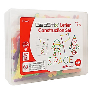 edxeducation-21368 GeoStix Letter Construction Set - Educational Toy - 200 Connecting Sticks - 50 Activities - Build Letters, Animals and More