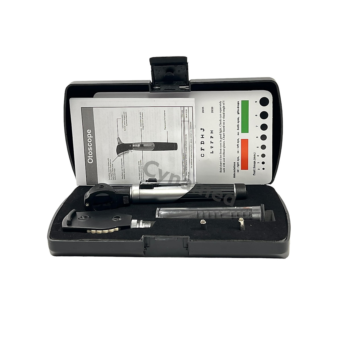 Premium Fiber Optic 3.2V Pro Led Otoscope Set Ent with Hard Case Plus 1 Extra Bulb Cynamed