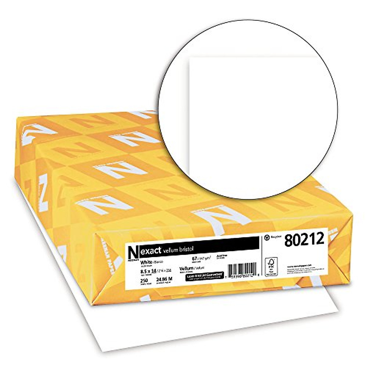 Wausau Exact Vellum Bristol Cardstock, 250 Sheets, White, 94 Brightness, 67 lb, 8.5 x 14 Inches