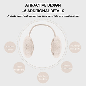 Yuoahcn Women Girls Ear Muffs Fashion Warm Plush Earmuffs Winter Foldable Ear Warmer Windproof Adjustable Earmuff (Milk White)
