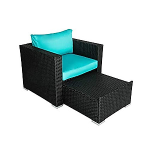 KINTNESS Patio Outdoor Chair and Ottoman Set with Cushions Patio Furniture Set PE Wicker Rattan Lawn Pool Balcony Backyard Conversation Lounge Set
