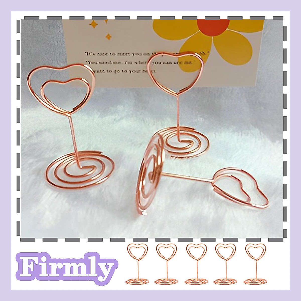 CUNGLIN Table Number Holders Place Card Holder Stand 20 Pack, Gold Heart Shape Holder for Wedding Party Mini Photo Playing Cards Holder Picture Menu Memo Clips