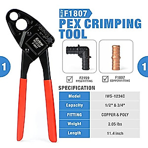 iCrimp Angle PEX Crimping Tools Combo Kits for 1/2" & 3/4" Pex Crimp Rings with Go/No-Go Gauge with PEX Pipe Cutter Suits for All US F1807 Standards Copper Rings