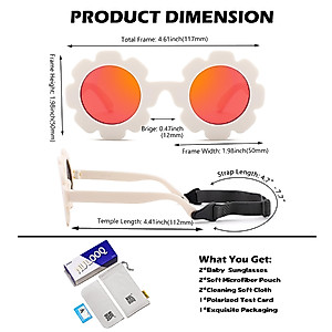 NULOOQ Polarized Baby Sunglasses with Strap – Flexible Flower Shaped Sunglasses for Toddler & Infant Age 0-24 Months (Pink/Pink Mirrored + White/Purple Red Mirrored) - 2 Pack