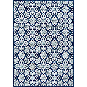 JONATHAN Y AMC107B-8 Gallia Tile Trellis High-Low Indoor Outdoor Area-Rug Bohemian Floral Easy-Cleaning High Traffic Bedroom Kitchen Backyard Patio Porch Non Shedding, 8 ft x 10 ft, Light Gray/Blue