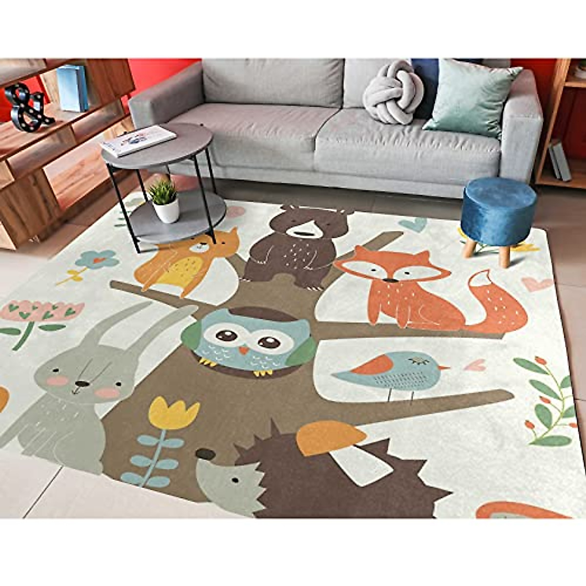 ALAZA Bunny Rabbit Animal Fox Non Slip Area Rug 5' x 7' for Living Dinning Room Bedroom Kitchen Hallway Office Modern Home Decorative