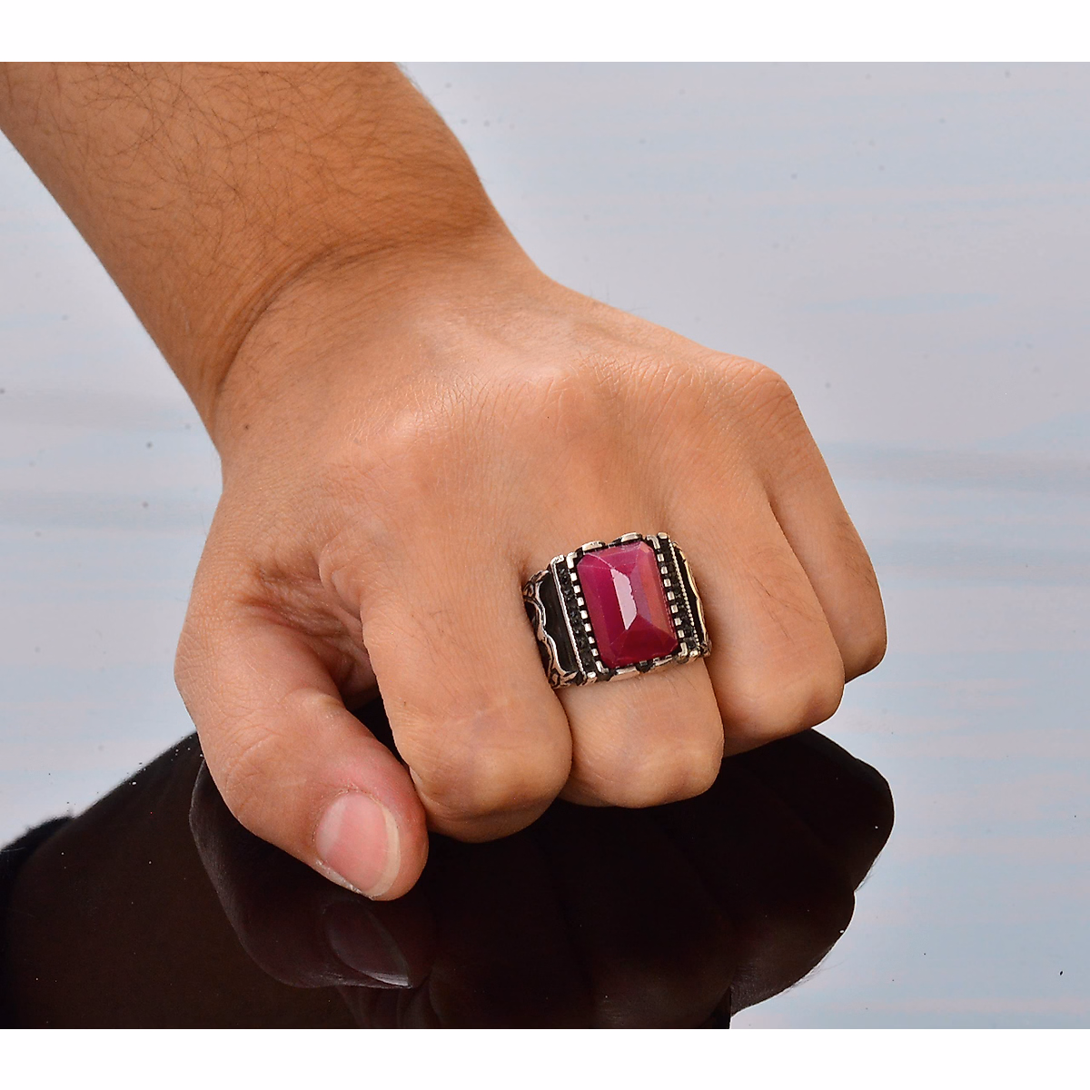 Real Genuine Ruby Gemstone Ring, 11.55 Carat, Sterling Silver Ring, Silver Ring Gemstone Band