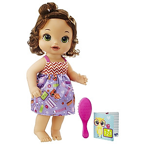 Baby Alive C2695 READY FOR SCHOOL BABY: Brown Hair Baby Doll, School-Themed Dress, Doll Accessories Include Notebook & Brush, Doll For 3-Year-Old Girls and Boys and Up, Multicolor (Amazon Exclusive)