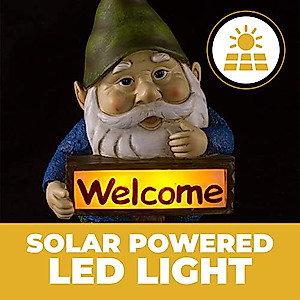 Dawhud Direct Welcome Gnome Solar Light for Home and Outdoor Decor Gnome Solar Powered Flickering LED Garden Light Backyard Gnome Decoration Solar Powered Flickering LED Garden Light