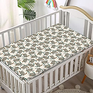 Retro Themed Fitted Mini Crib Sheets,Portable Mini Crib Sheets Soft Toddler Mattress Sheet Fitted-Crib Mattress Sheet or Toddler Bed Sheet,24“ x38“,Dark Peach Seafoam