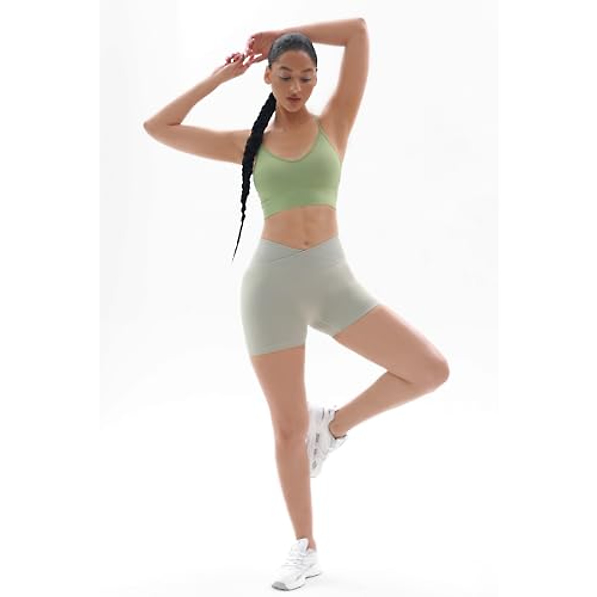 Vertvie Women's Workout Gym Shorts Booty V Cross Spandex Yoga Biker Shorts Scrunch Butt High Waisted Athletic Leggings (Grey Green,Small)