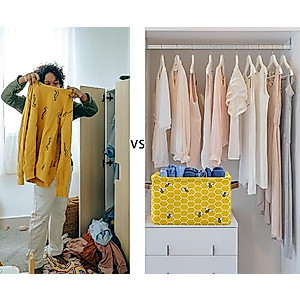 DEHOZO Storage Basket Bins, Honeycomb Bees Geometric Collapsible Storage Cubes Organizer with Handles, Closet Shelves Clothes Storage Box Toys Organizer for Bedroom Living Room, 2pcs