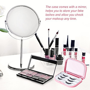 Lash Mirror, AREMOD Eyelash Case 3 Layer False Eyelash Holder Case Lash Organizers and Storage Empty Travel Cosmetic Eyelash Container with Mirror for Makeup(Pink)