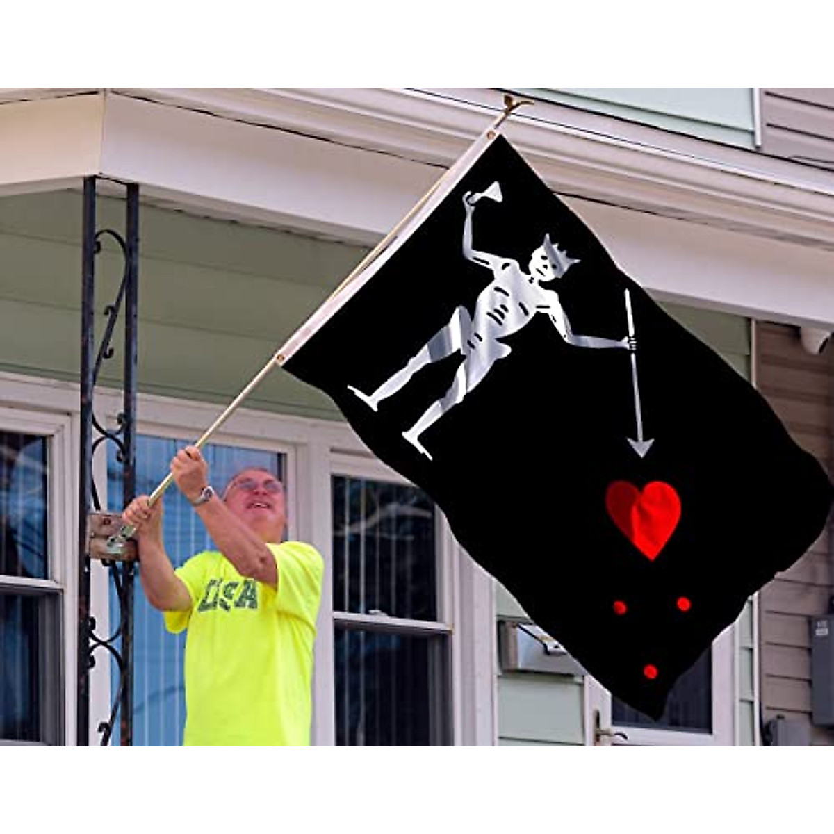 Rhungift Double Sides Pirate Edward Teach Flag Large 3x5 Ft, Moderate-Outdoor 100D Polyester,Canvas Header and Double Stitched- Bloody flags BlackBeard Halloween Flag