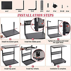 Liitrton PC Stand Iron Computer Tower Stand 2-Tier CPU Stand with Locking Caster Wheels for Office Home Fits Most PC (Iron-Black)