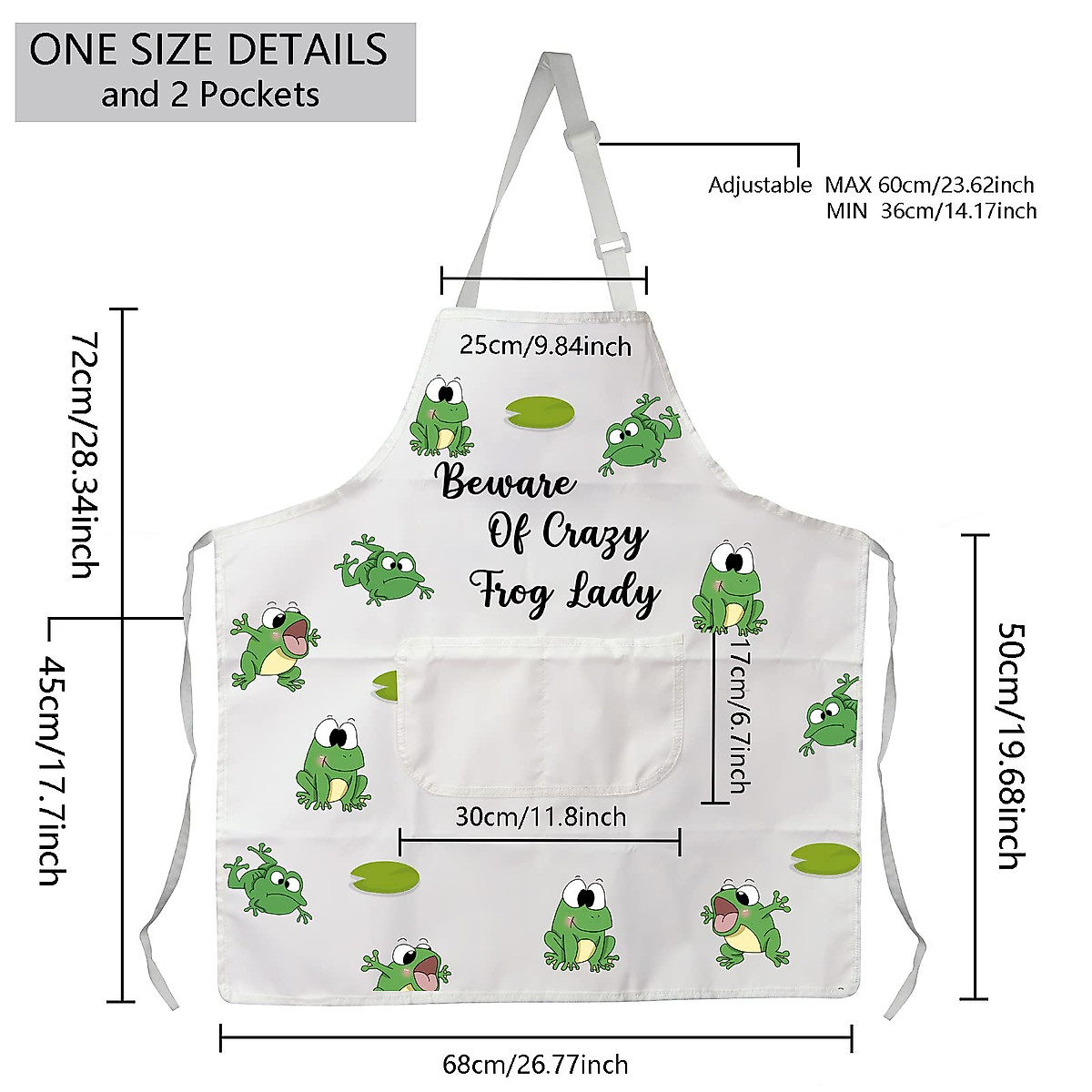 MBMSO Frog Apron Beware of Crazy Frog Lady Kitchen Apron Frog Lover Gifts for Women Funny Frog Gifts Frog Grilling Apron (Crazy Frog Lady Apron-white)