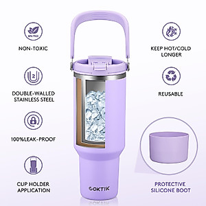 COKTIK 40 oz Tumbler with Handle and Straw, Double Insulated Tumblers with Flip Straw and Top Handle, Leakproof Tumbler, Stanley Cup, Insulated Water Bottle (Mauve)