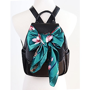 vabovin 35" Fashion Neckerchief Women's Silk Like Big Satin Square Hair Scarf Accessory (Blue Green Flowers)