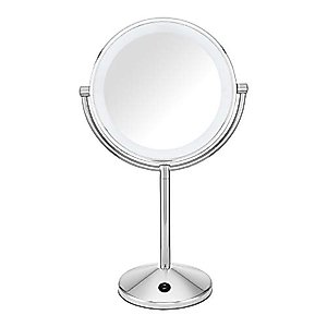 Conair Lighted Makeup Mirror with Magnification, LED Vanity Mirror, 1X/10X Magnifying Mirror, Double Sided Mirror, Battery Operated in Polished Chrome