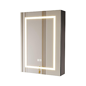 AOOCOW Bathroom Medicine Cabinet with Lights, 20 x 28 Inches LED Mirror Medicine Cabinet, Defogger,3-Color Temp, Black Aluminum Lighted Medicine Cabinet, Surface Mount