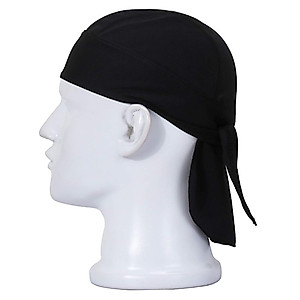 KXF Do Rag Skull Cap Beanie for Men Sweat Wicking Bandana Headbands Pirate Hat Cooling Helmet Liner Biker Head Wrap for Cycling Running Sports Black