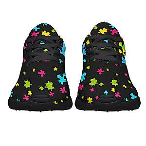 Autism Shoes Women Men Lightweight Breathable Running Sneaker Autism Awareness Heart Pattern Tennis Walking Gym Shoes Black Size 6