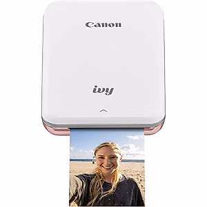 Canon IVY Mobile Instant Mini Photo Pocket Printer through Bluetooth, Portable, Rose Gold, Includes 2x3” Zink Photo Paper Sticker (100 Sheets), Protective case and USB Charging Cable with Wall Adapter