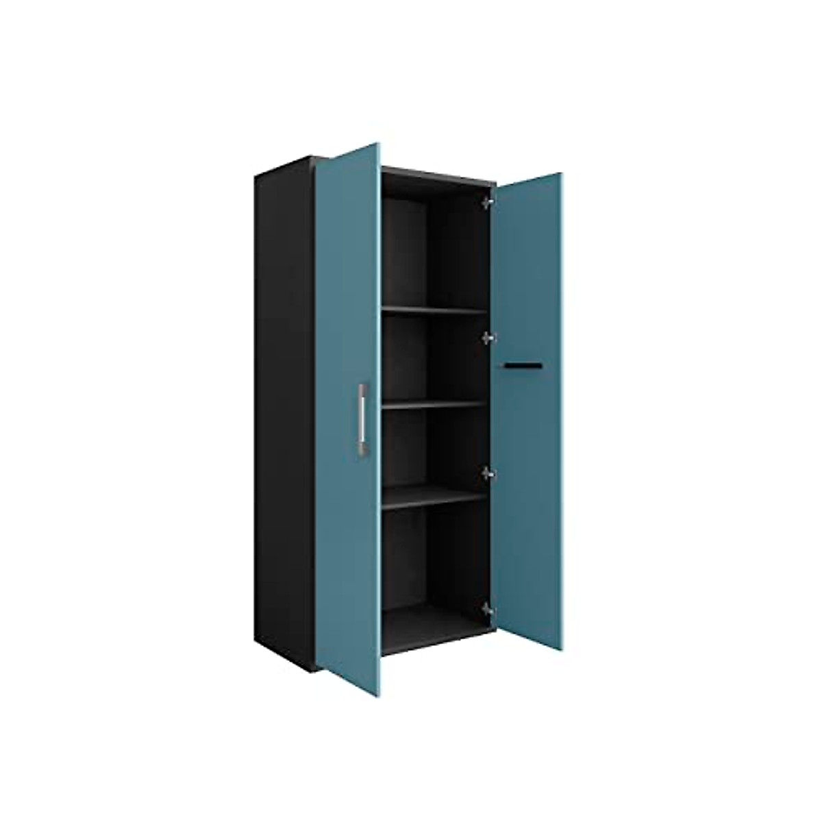 Manhattan Comfort Eiffel 3-Piece Storage Garage Set in Matte Black and Aqua Blue