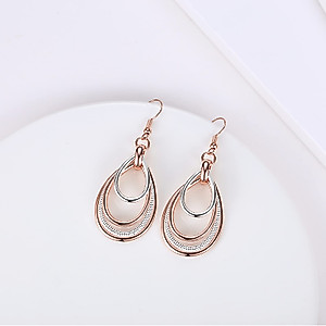Kemstone Two Tone Rose Gold and Silver Multilayer Dangling Earring for Woman, 2.4 Inches