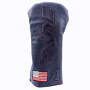 ROYMADE Golf Club Covers Set USA Design Driver Fairway Woods Hybrid 1 3 5 UT 4pcs Covers Set Leather Golf Head Covers for Golf Clubs (USA Black+black(DR+FW+UT 4pcs))
