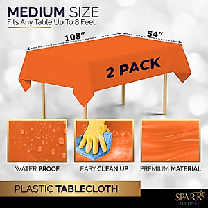 Amcrate Rectangular Plastic Black Orange Reusable Tablecloth Cover Pack of 2 - Ideal for Halloween Party, Weddings, Party’s, Birthdays, Dinners, Lunch’s, Or for Any Tableware Use, (54" x 108")