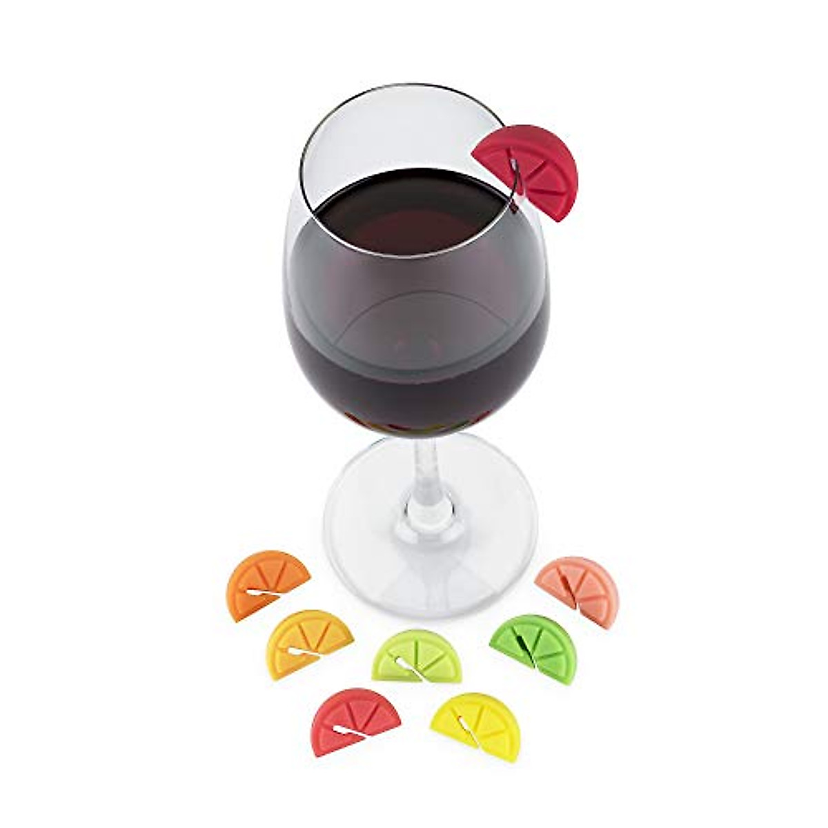 TrueZoo Citrus Wine Glass Charms and Glass Drink Markers - Fruit Wine Accessories - Multi Color Set of 8