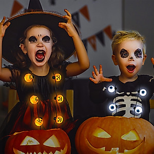 Halloween Necklace, 2PCS Light up Halloween Pumpkins Eyeballs Necklaces, Yellow White 7 Bulb Halloween Glow Necklace Accessories, 3 Mode Lights Necklaces Bulk for Halloween Trick or Treat Party Favors