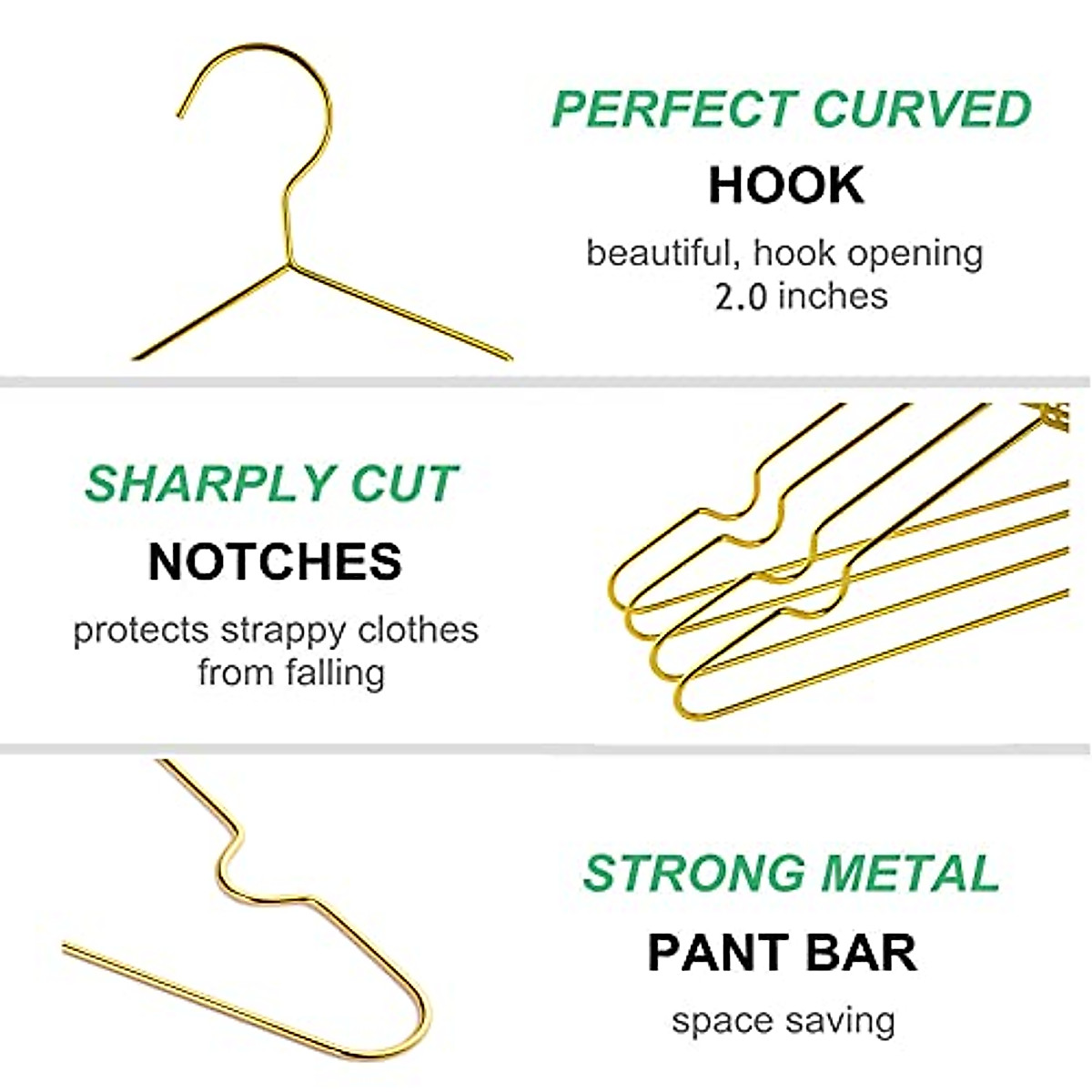Amber Home 12Inch Gold Kids Baby Hangers 20Pack, Strong Metal Children Clothes Hangers for Closet, Space Saving Infant Hanger for Toddler Coats Pants (Gold, 20)